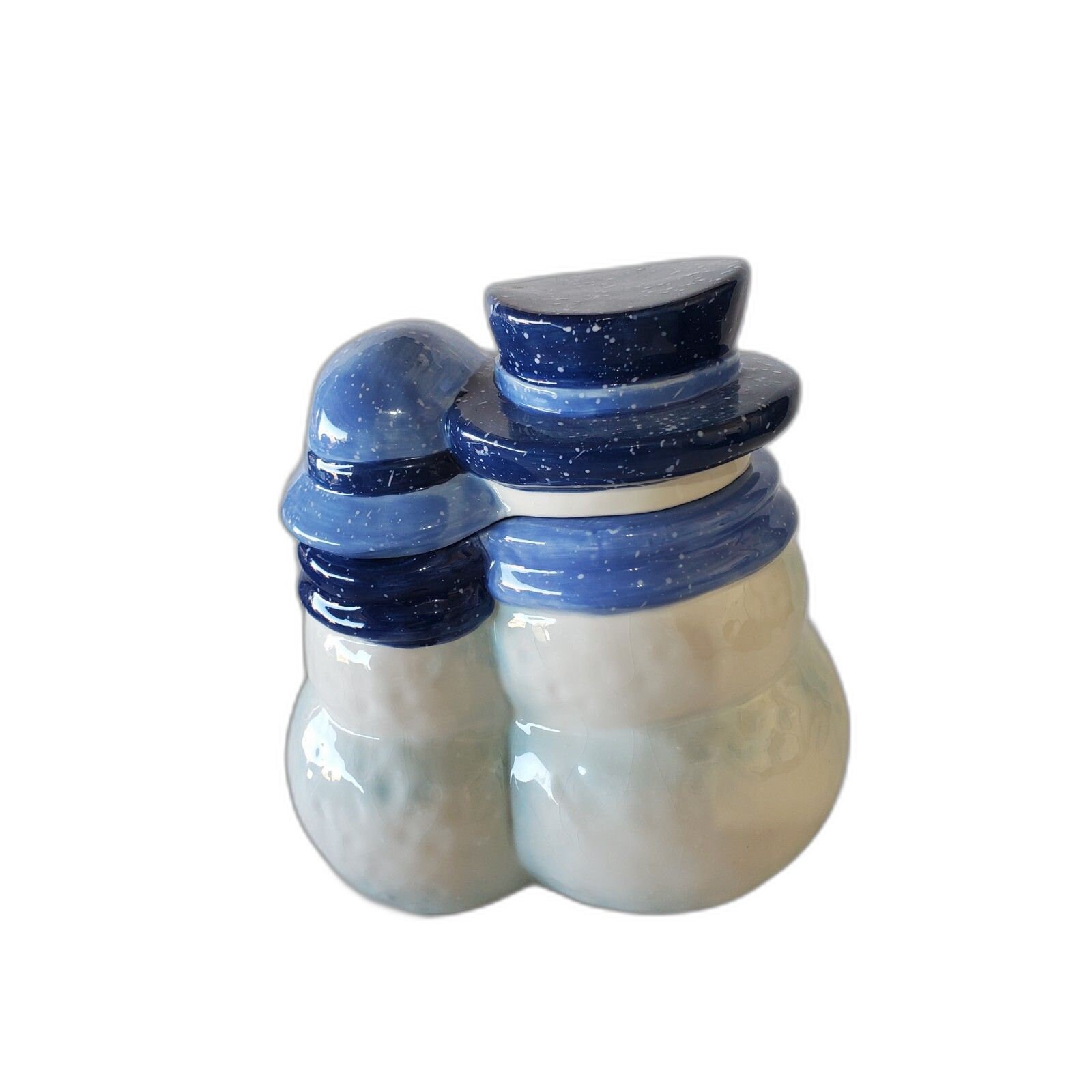 Large Snowman Family Cookie Jar Blue With Snowflakes Vintage Hand ...