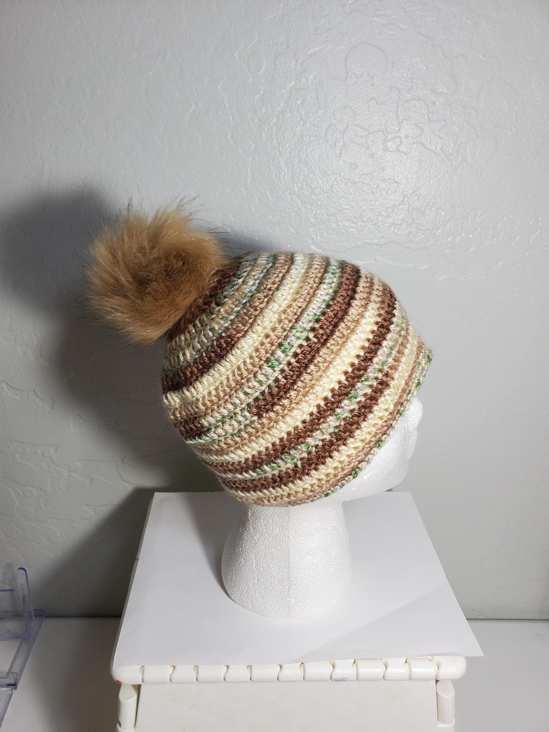 Hand Crochet Beanie in Beautiful Colors Fits an Adult With Pom Pom - Etsy