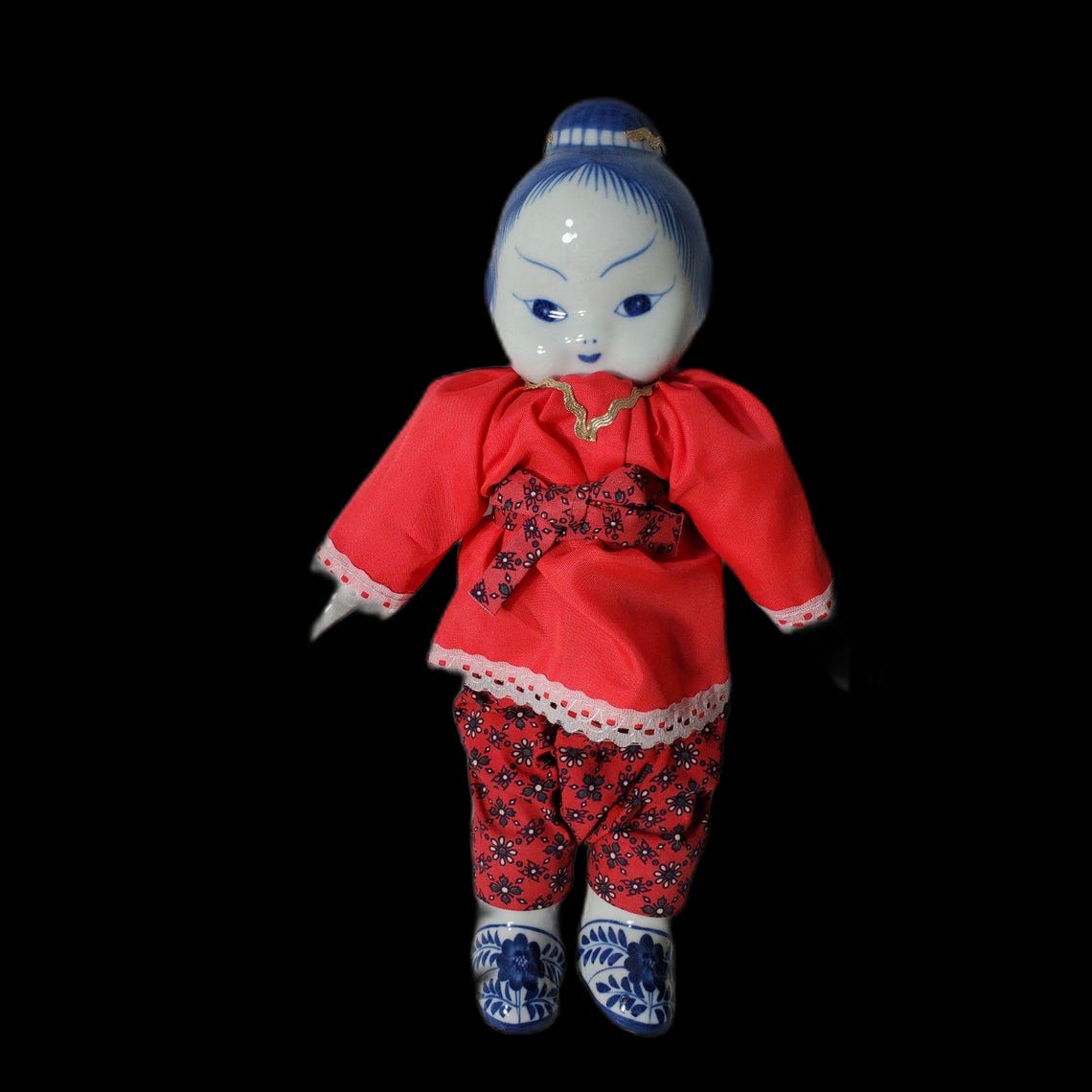 Asian Doll With Delft Blue Head and Feet 11" Hand Painted -vintage- - Etsy