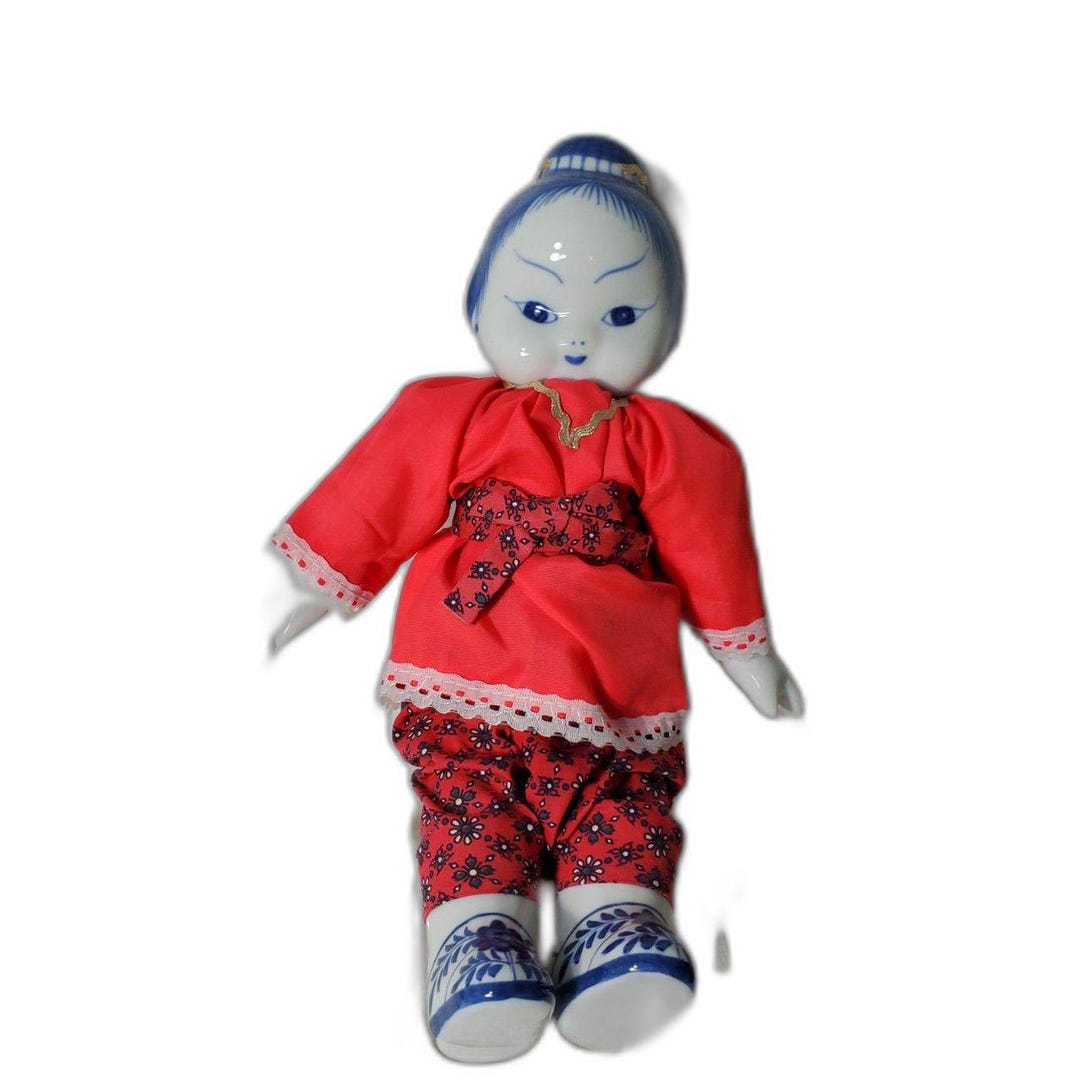 Asian Doll With Delft Blue Head and Feet 11" Hand Painted -vintage- - Etsy