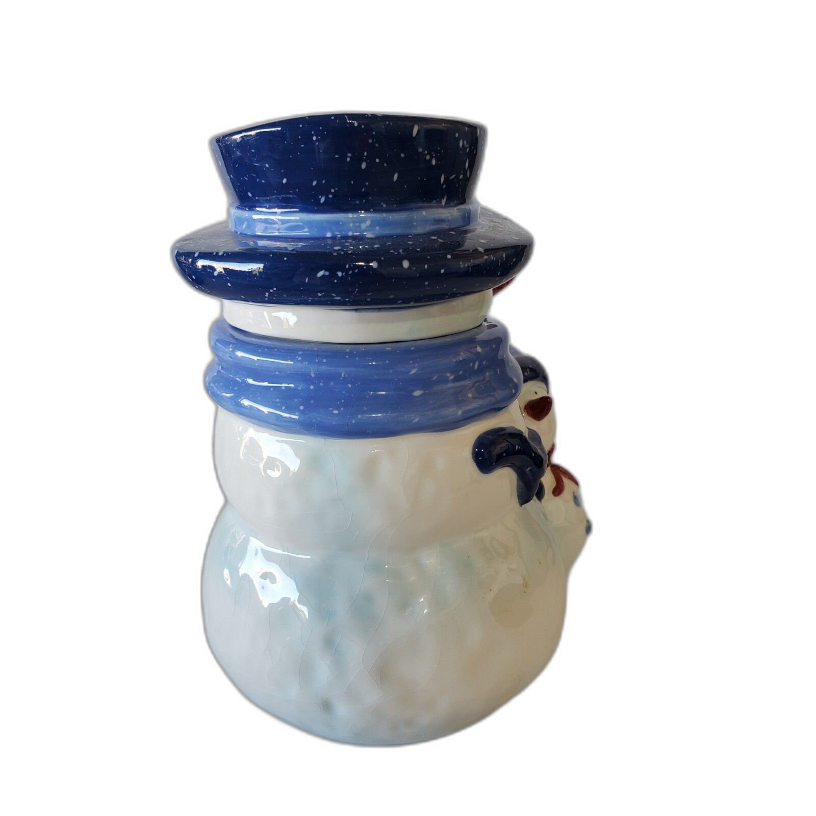 Large Snowman Family Cookie Jar Blue With Snowflakes Vintage Hand ...