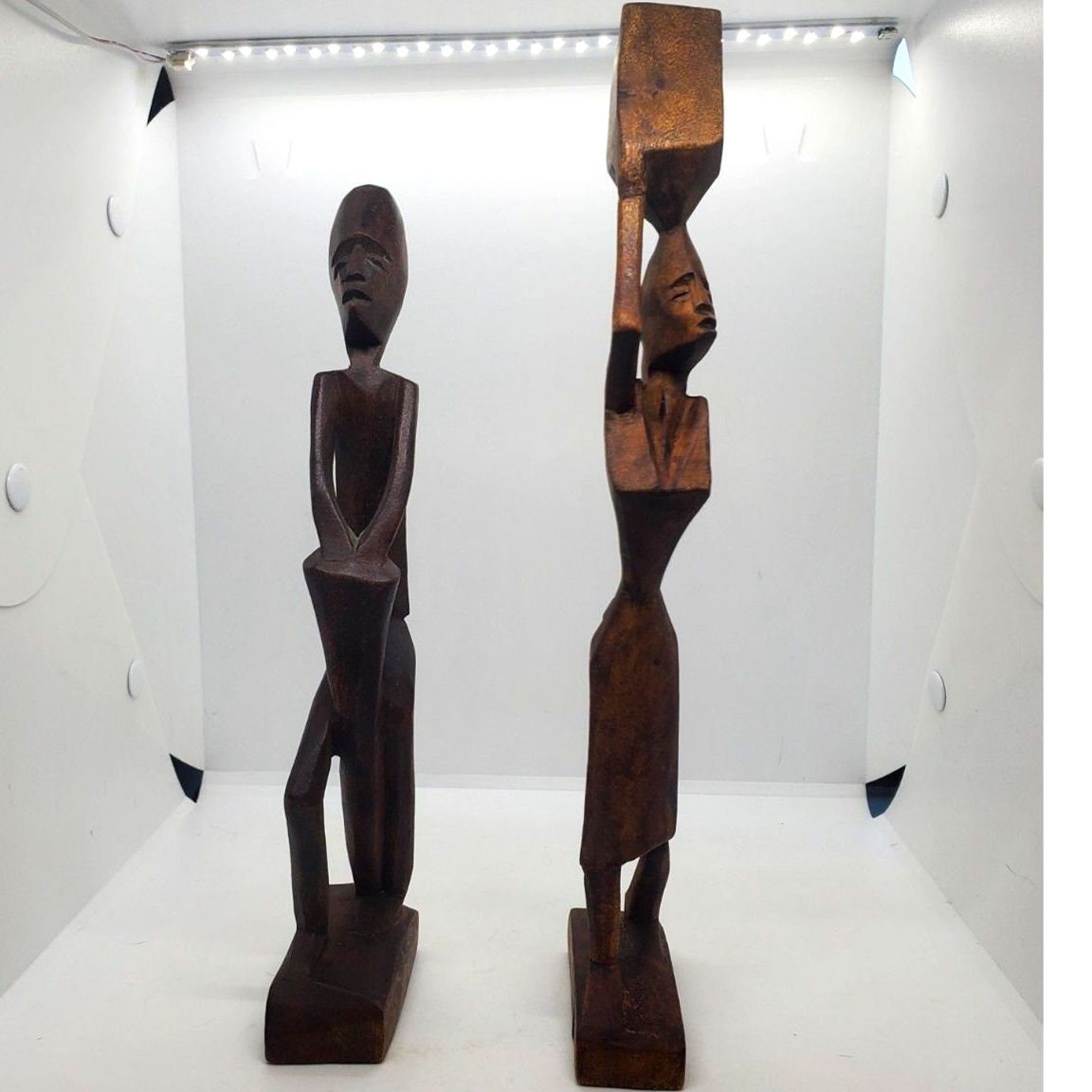 Hand Carved Wooden African Art Statues Vintage 2 in the Set - Etsy