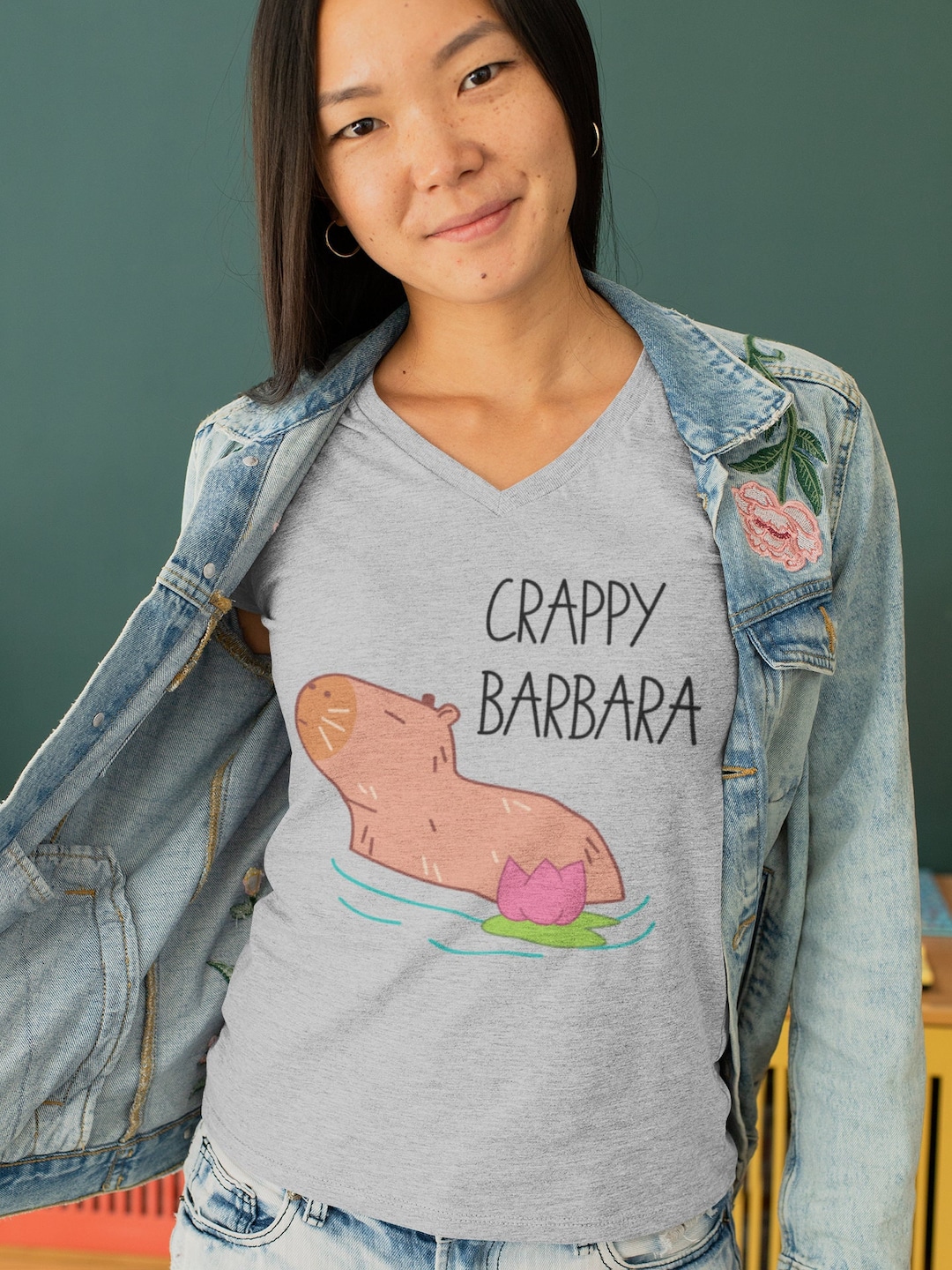 Crappy Barbara Funny Capybara Ladies' V-neck T-shirt - Crappy Barbara ...
