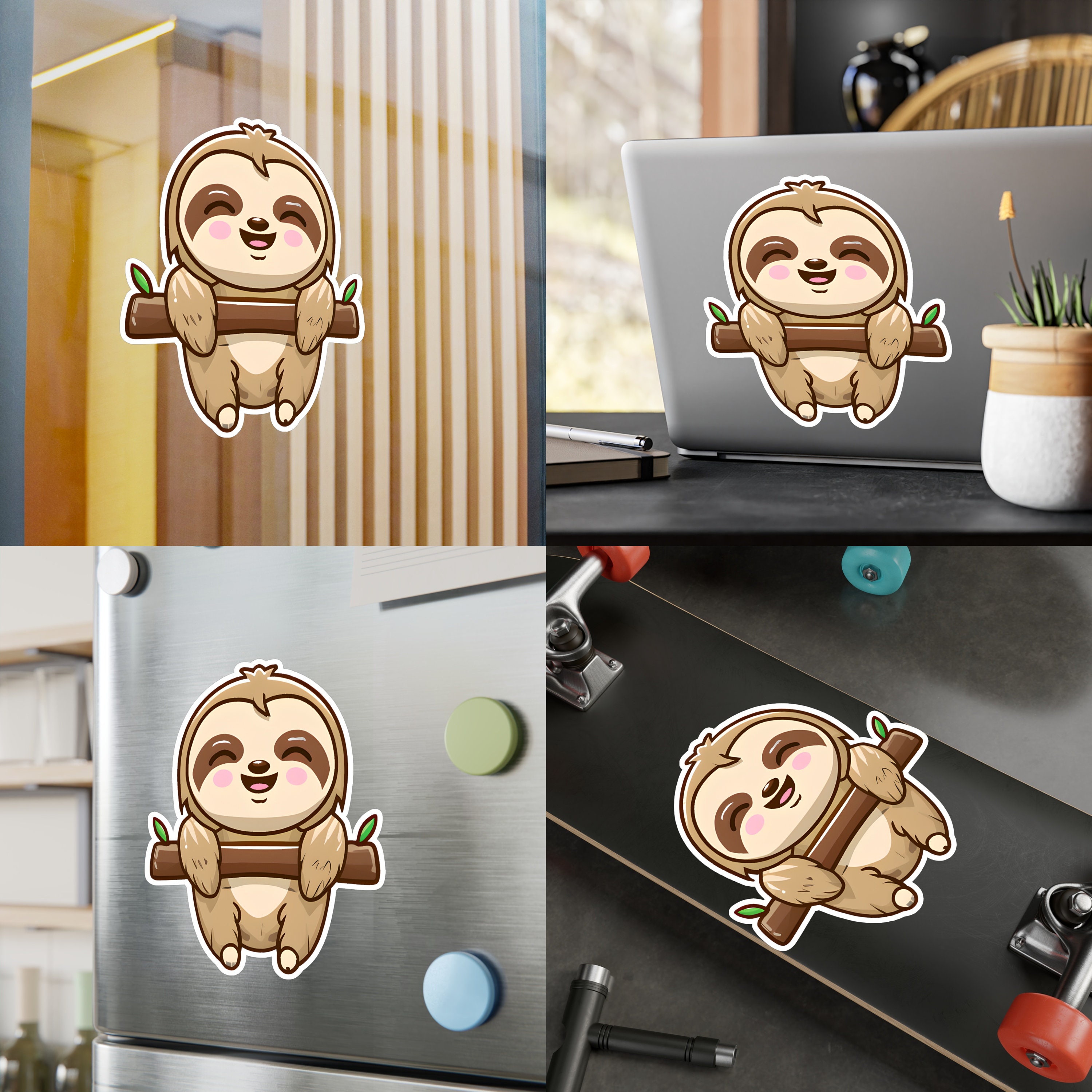 Cute Baby Sloth Kawaii Chibi Kiss-cut Vinyl Decal - Sloth Sticker ...