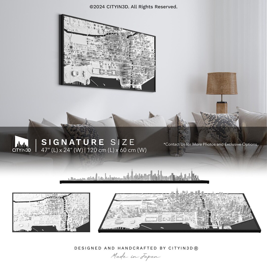 Chicago 3D City Map Model - Handcrafted Urban Wall Art Decor | Premium ...