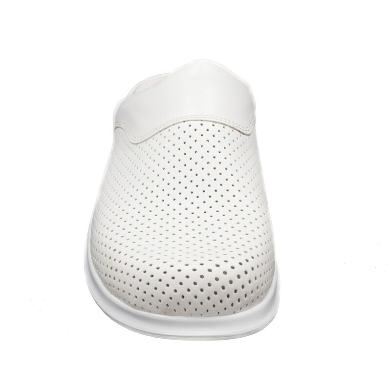 Men's Handmade Breathable Perforated Leather Sabot Clogs, White Casual ...