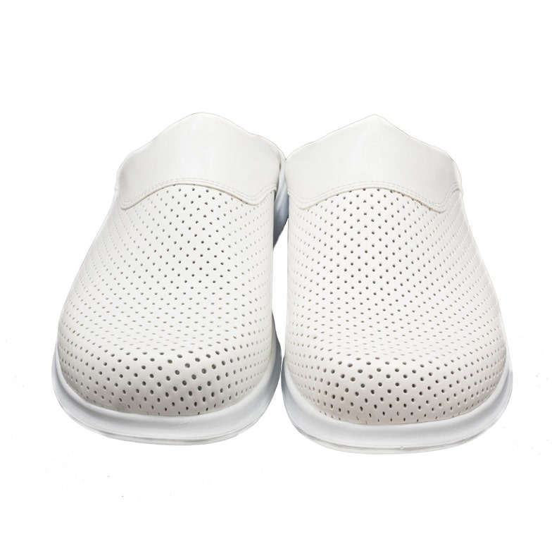 Men's Handmade Breathable Perforated Leather Sabot Clogs, White Casual ...