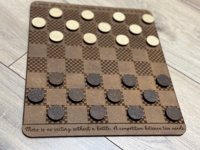 Checkers Chess Board Game Laser Engraved Wood Checker Pieces ...