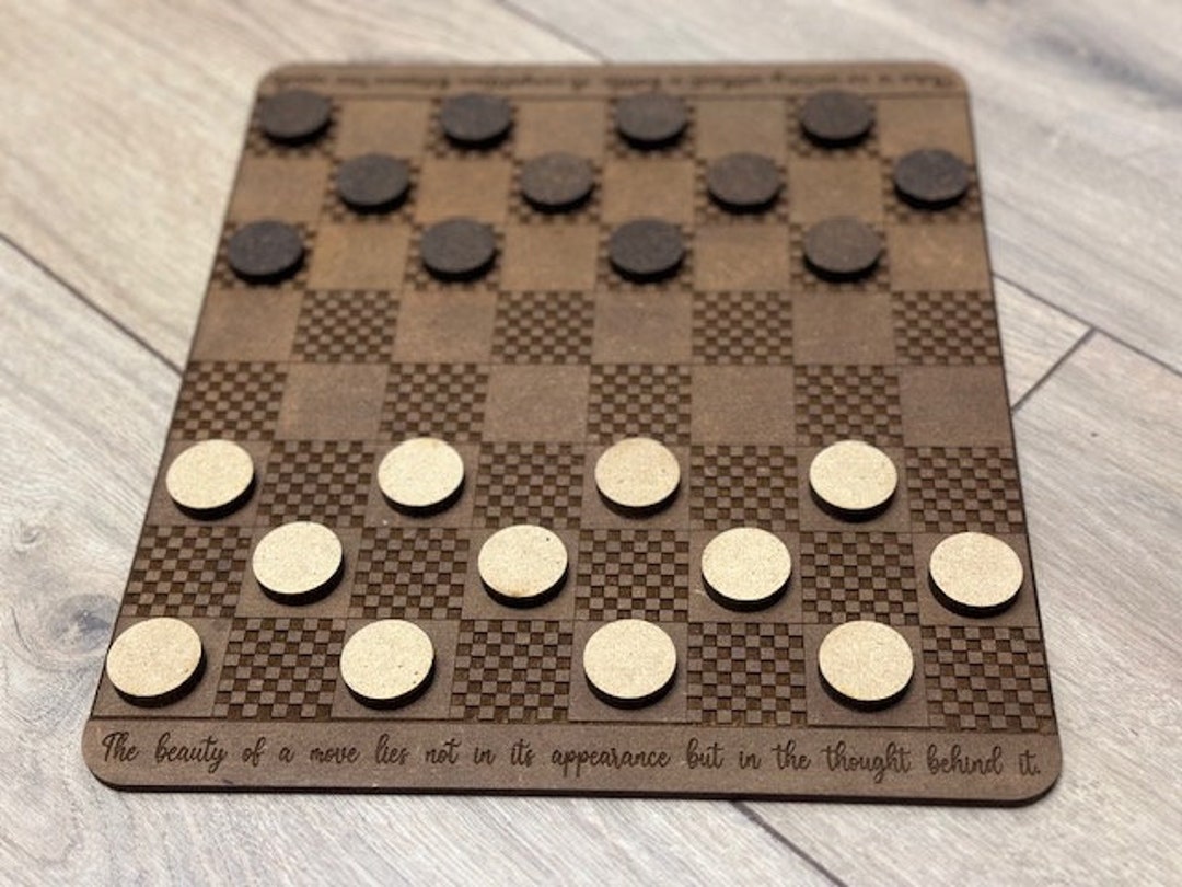 Checkers Chess Board Game Laser Engraved Wood Checker Pieces ...