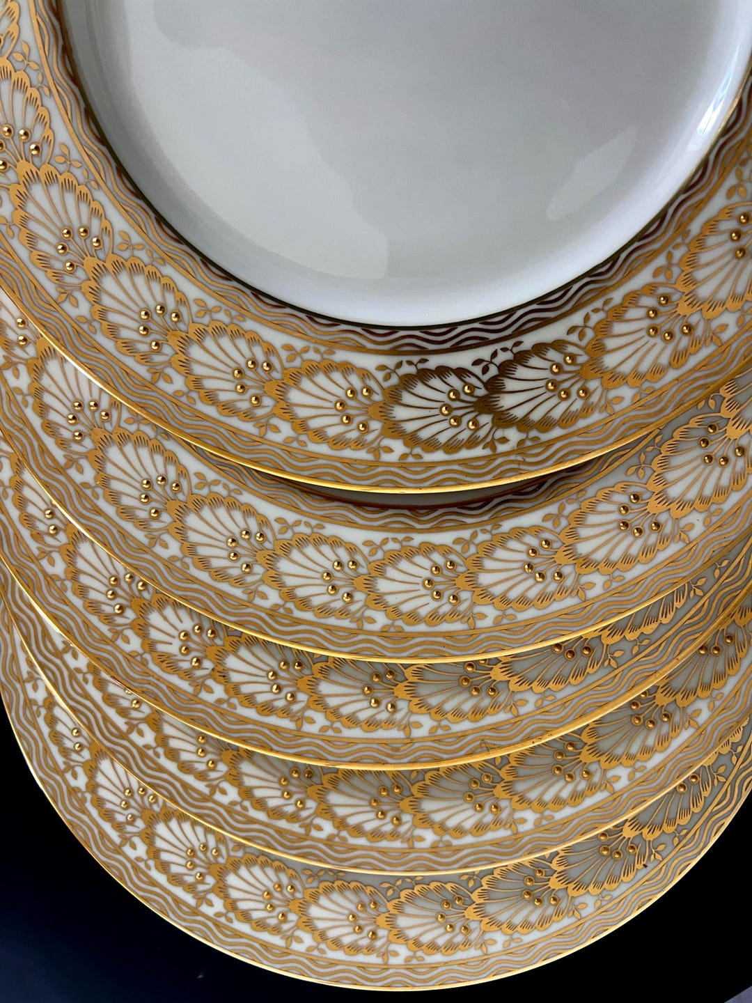Set 5 Lenox W 313 Encrust Gold Raise Leaf Dot Dinner Luncheon Plates 10 ...