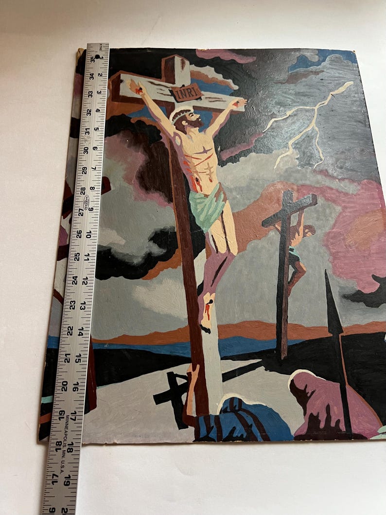 Vintage MCM 1950's Cubist Christ Crucifixion Station of the Cross ...