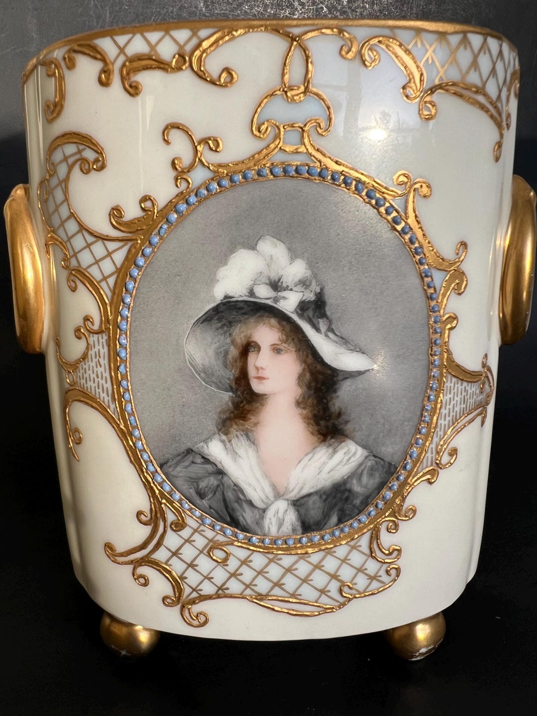 Antique France Guerin Limoges Raise Gold Encrusted Lady Portrait Hand ...