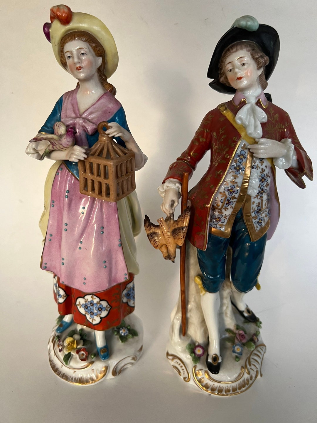 Pair (2) Antique 19th Century Chelsea Samson Porcelain Couple Figures W ...