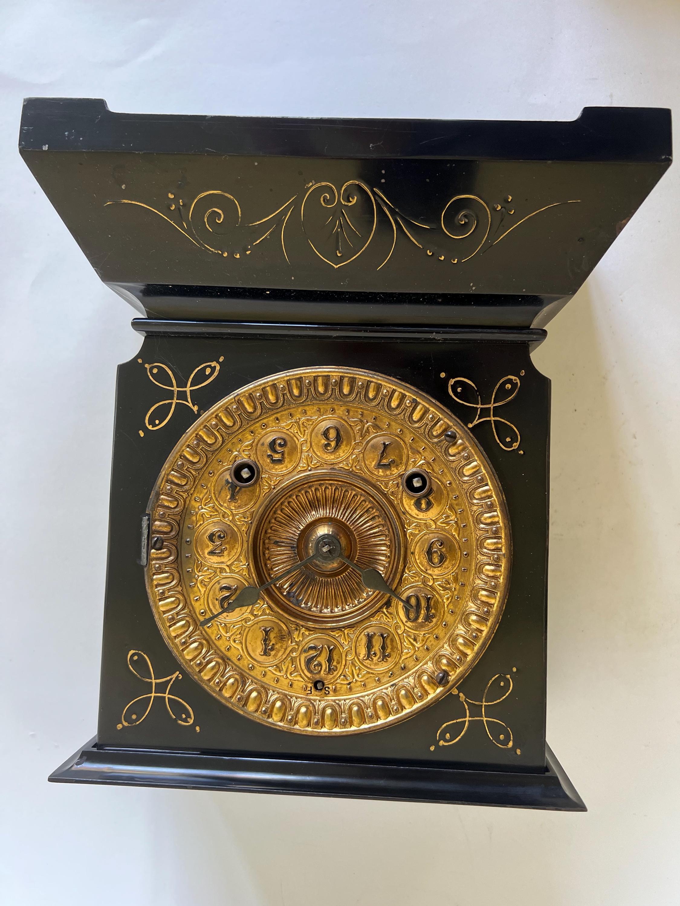 Antique 1880's Ansonia Gold Metal Face Mantel Clock SERVICED IT WORKS ...