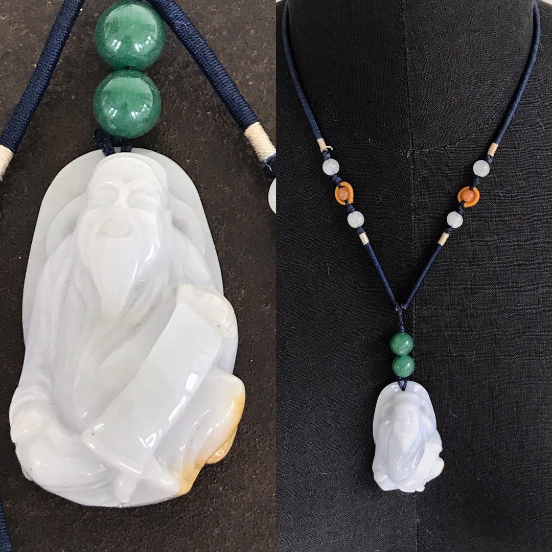 50gr Old Vintage Chinese Carve Lavender Jade Wiseman Buddha Figure ...