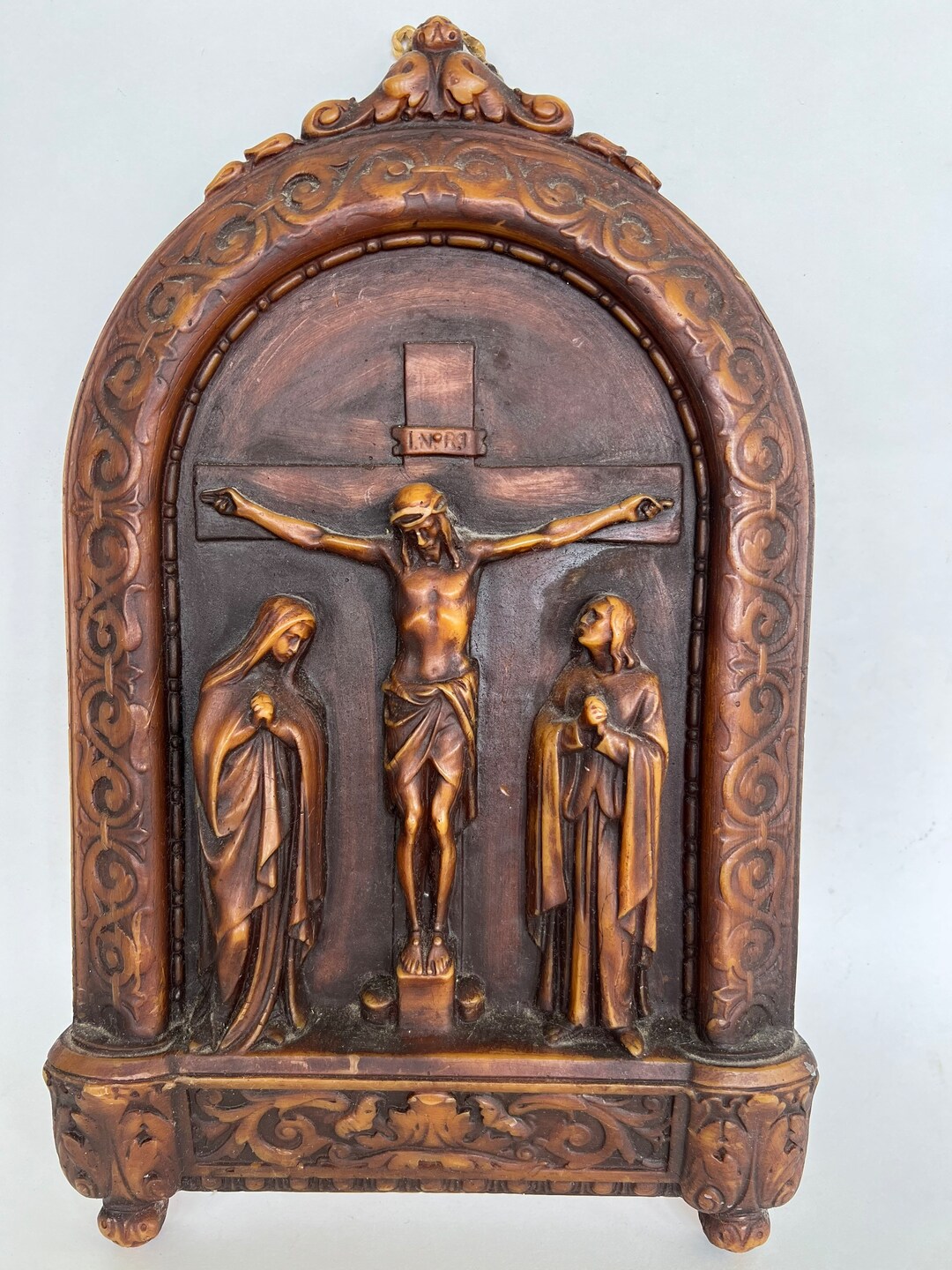 Old Antique Circa 1940's Germany Carved Wax Figural Jesus Crucifixion ...