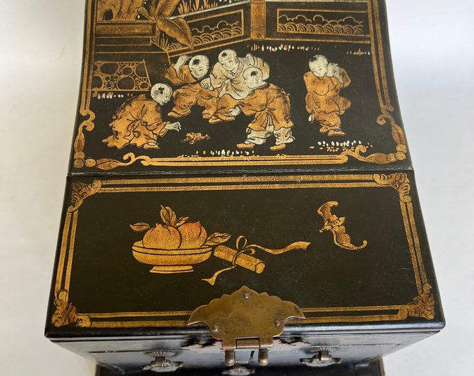 Vintage Chinese~wax Stamp~vanity Chest Mirror Drawers Travel Portable ...