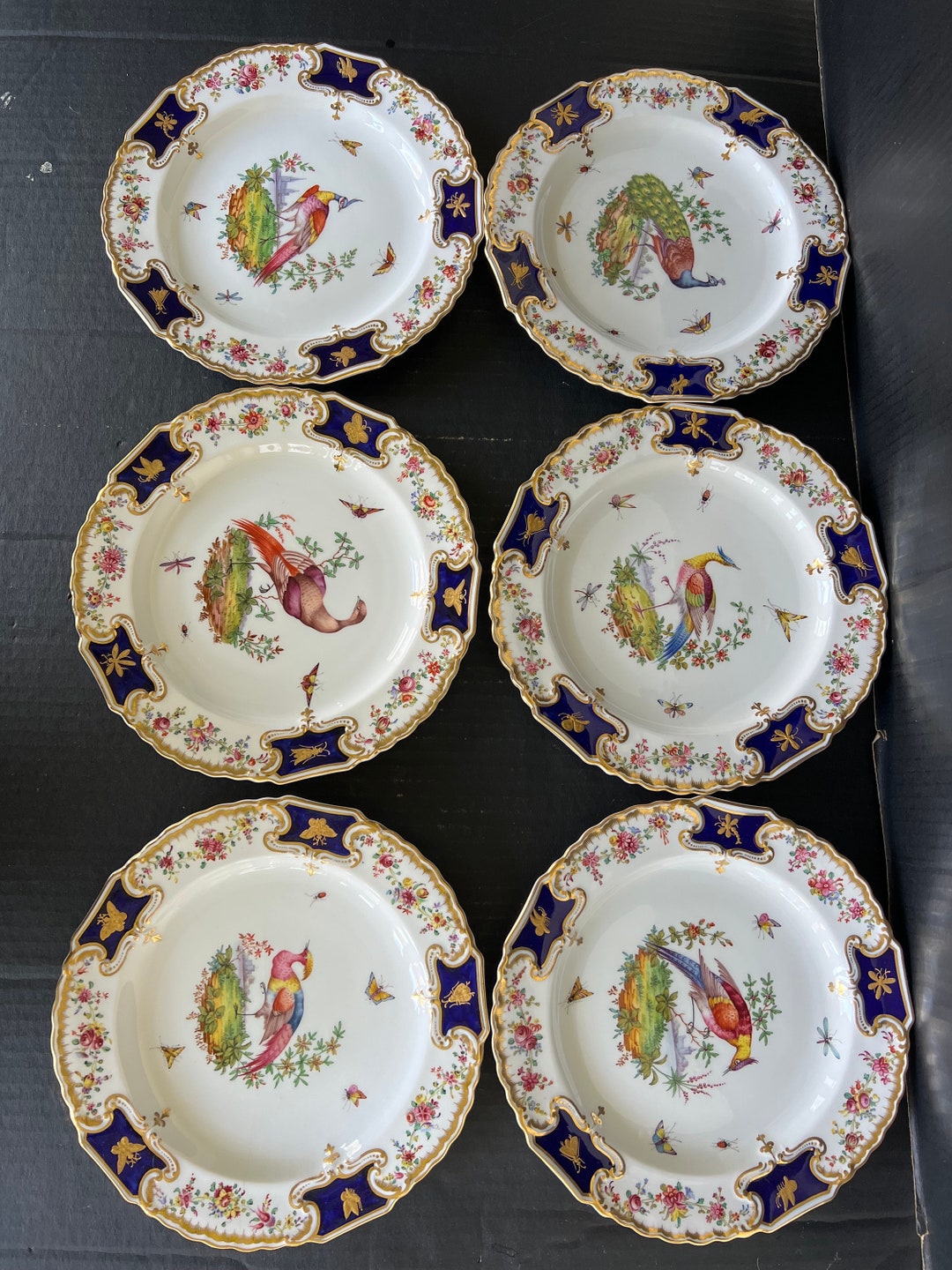 Set of 6 Antique 19th C 200 Copeland Chelsea Bird Hand Painted Gold ...