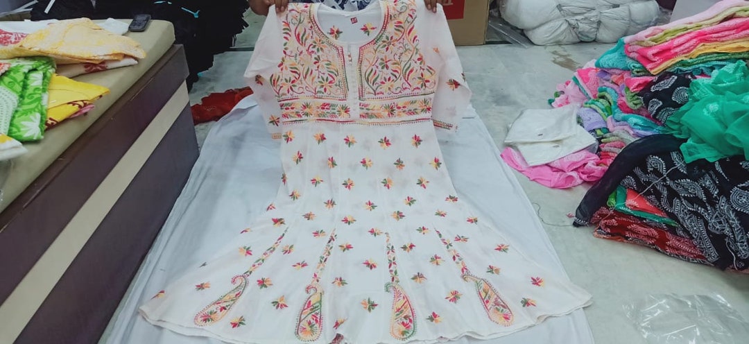 Hand Embroidery Lucknowi Chikankari Pure Cotton Kurta Kurti - Etsy