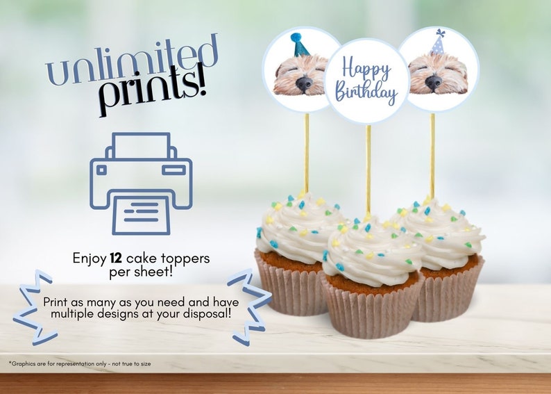 Printable Happy Birthday Dog Theme Cupcake Toppers! PINK & BLUE! - Etsy