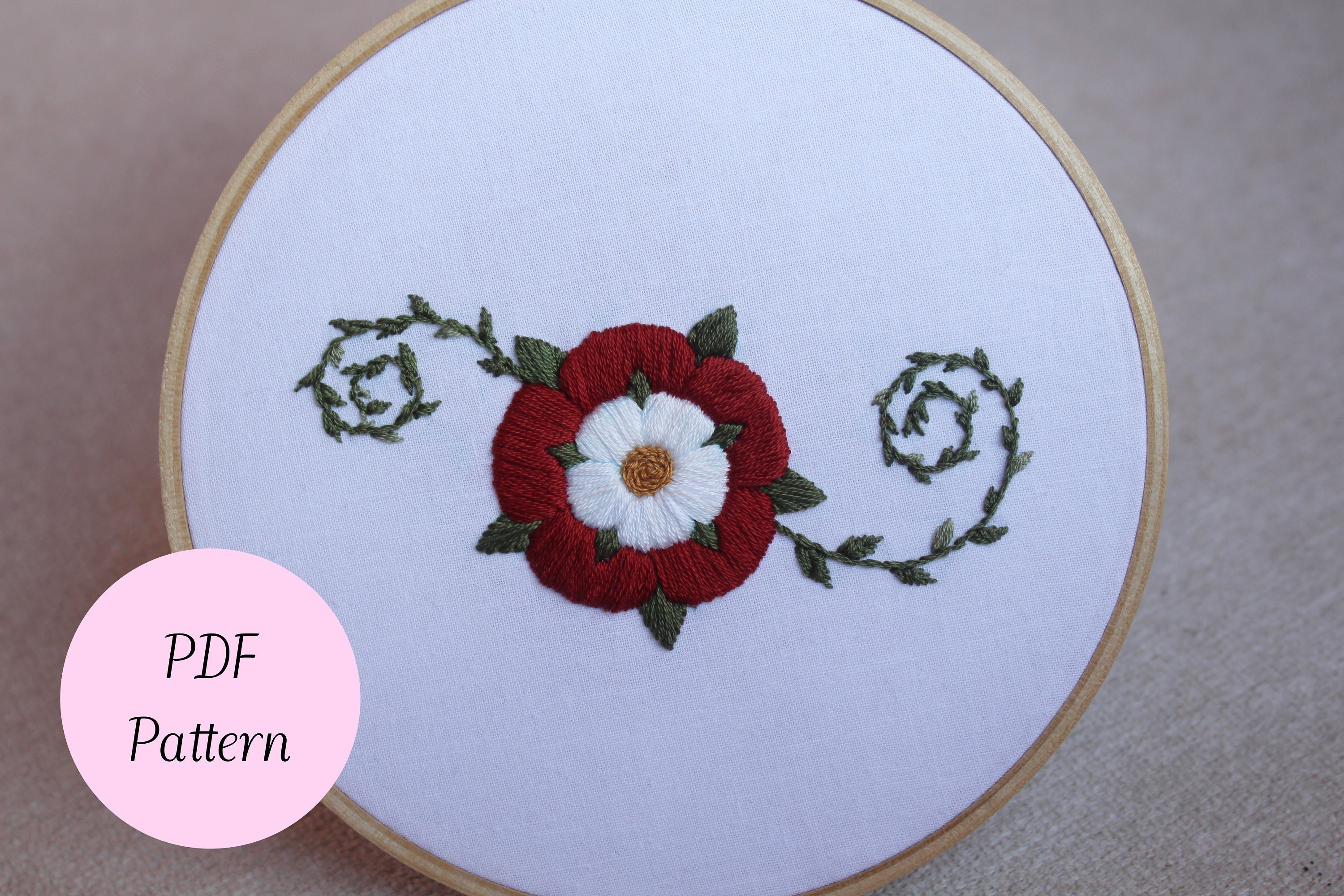 Tudor Rose Embroidery Pattern PDF ~ Digital Download ~ Floral Hand ...