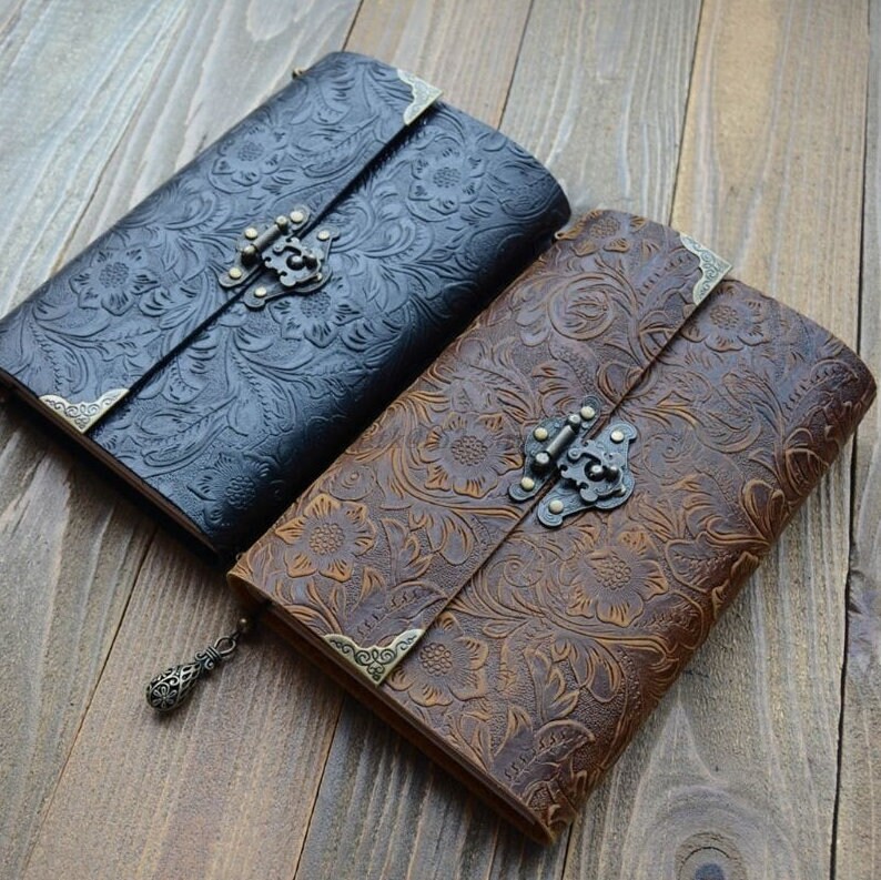 Embossed Pattern Soft Leather Notebook With Lock Key Diary Notepad ...