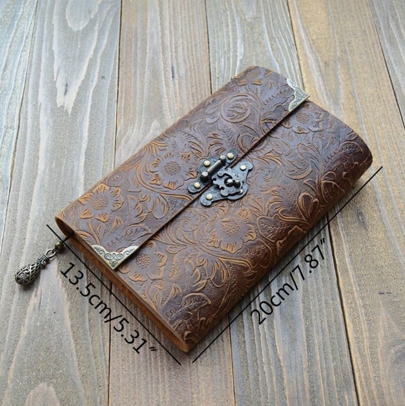 Embossed Pattern Soft Leather Notebook With Lock Key Diary Notepad ...