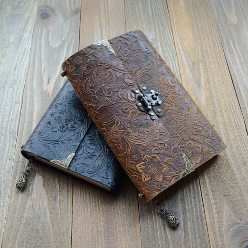 Embossed Pattern Soft Leather Notebook With Lock Key Diary Notepad ...