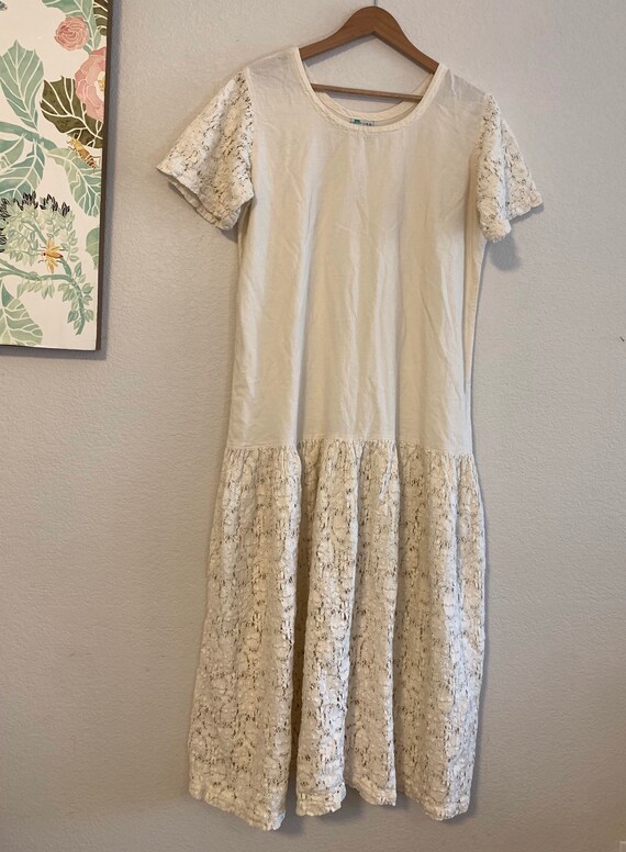 Cotton USA Vintage Cream Color Lace Dress / Size Larg… - Gem