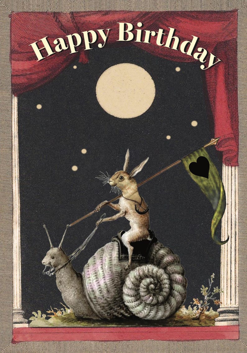 Happy Birthday Rabbit and Snail 5 X 7 Keepsake Panel Card With A7 ...