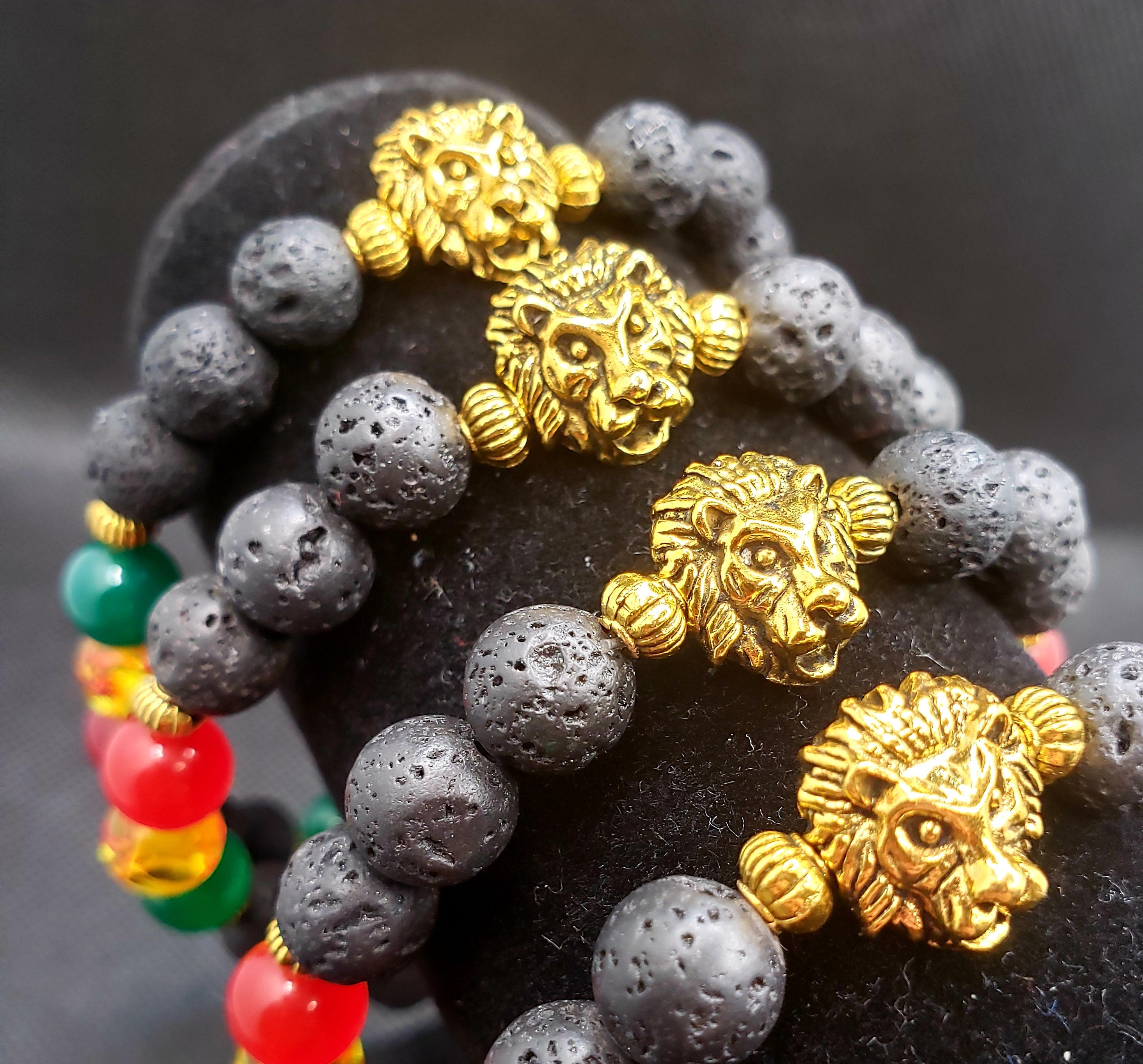 Rasta Gemstone Bracelet With Lava Stone Red Chalcedony - Etsy
