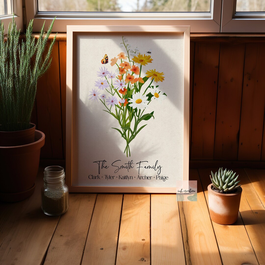 Birth Flower Family Bouquet Digital Print Download, Custom Birth Month ...
