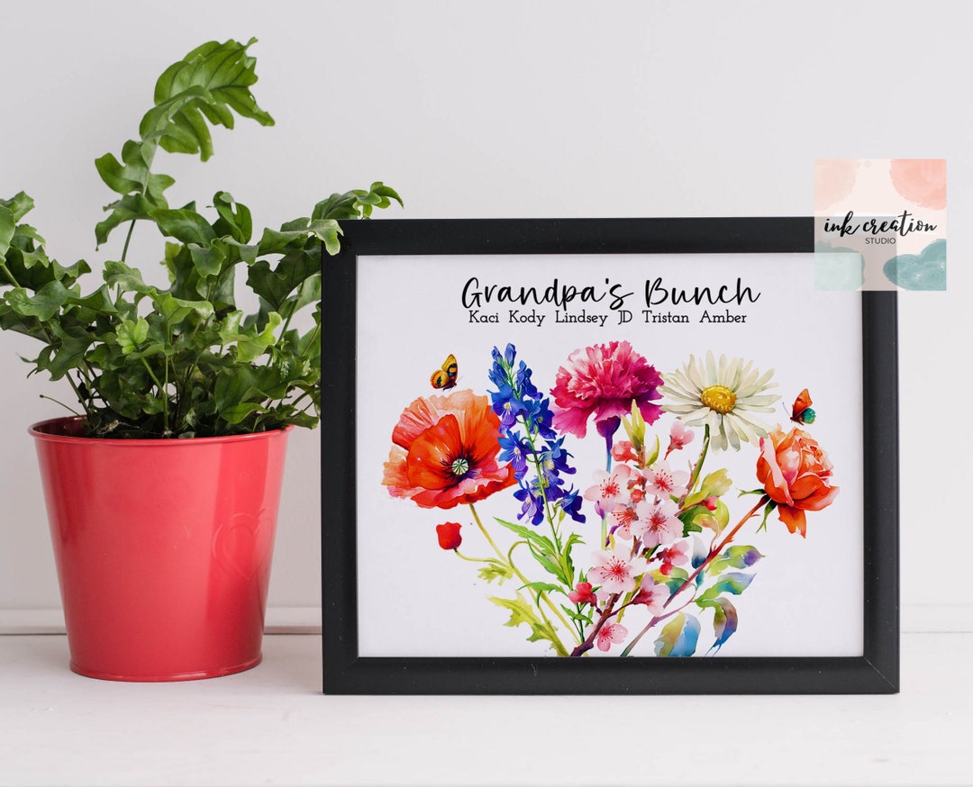 Grandpa Christmas Gift, Custom Birth Flower Family Bouquet Grandpa Gift ...
