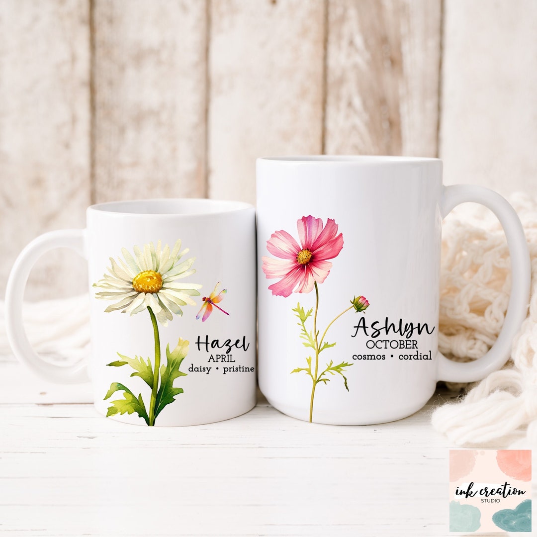 Birth Flower Gifts, Birth Flower Coffee Mug, Birth Flower Mug ...