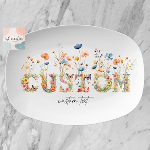 Custom Text Platter Plate, Personalized Name Plate With Flowers, Wild ...