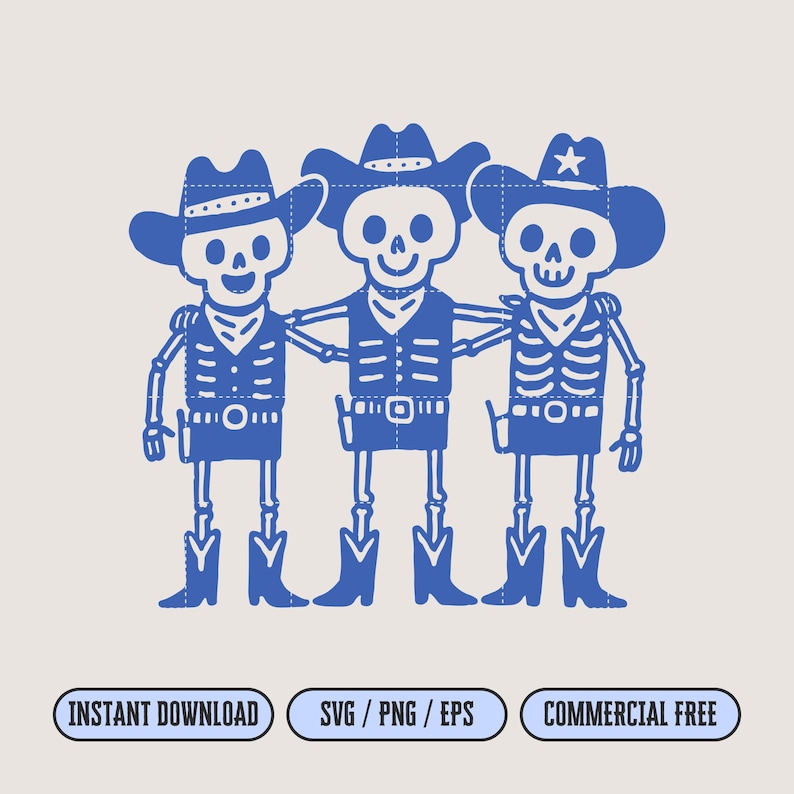 Cowboy Skeleton Friends SVG and PNG File for Print & Cut, Vintage ...