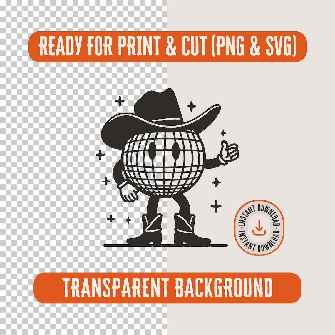 Cowgirl Disco Ball SVG, Retro Cowboy Hat Discoball PNG File for Print ...
