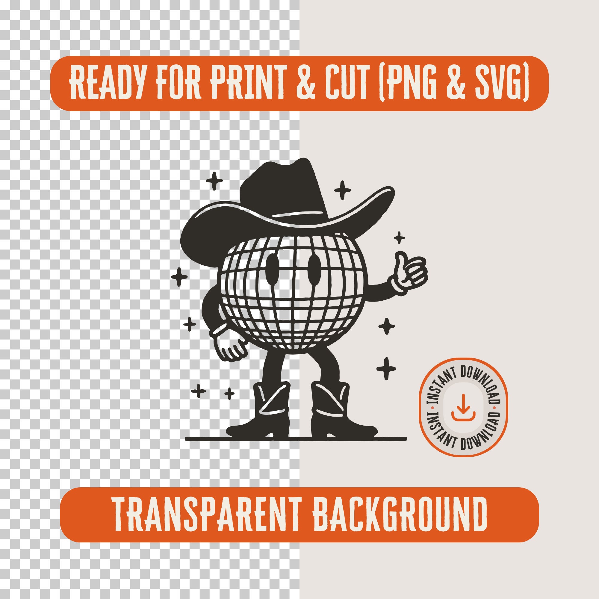 Cowgirl Disco Ball SVG, Retro Cowboy Hat Discoball PNG File for Print ...