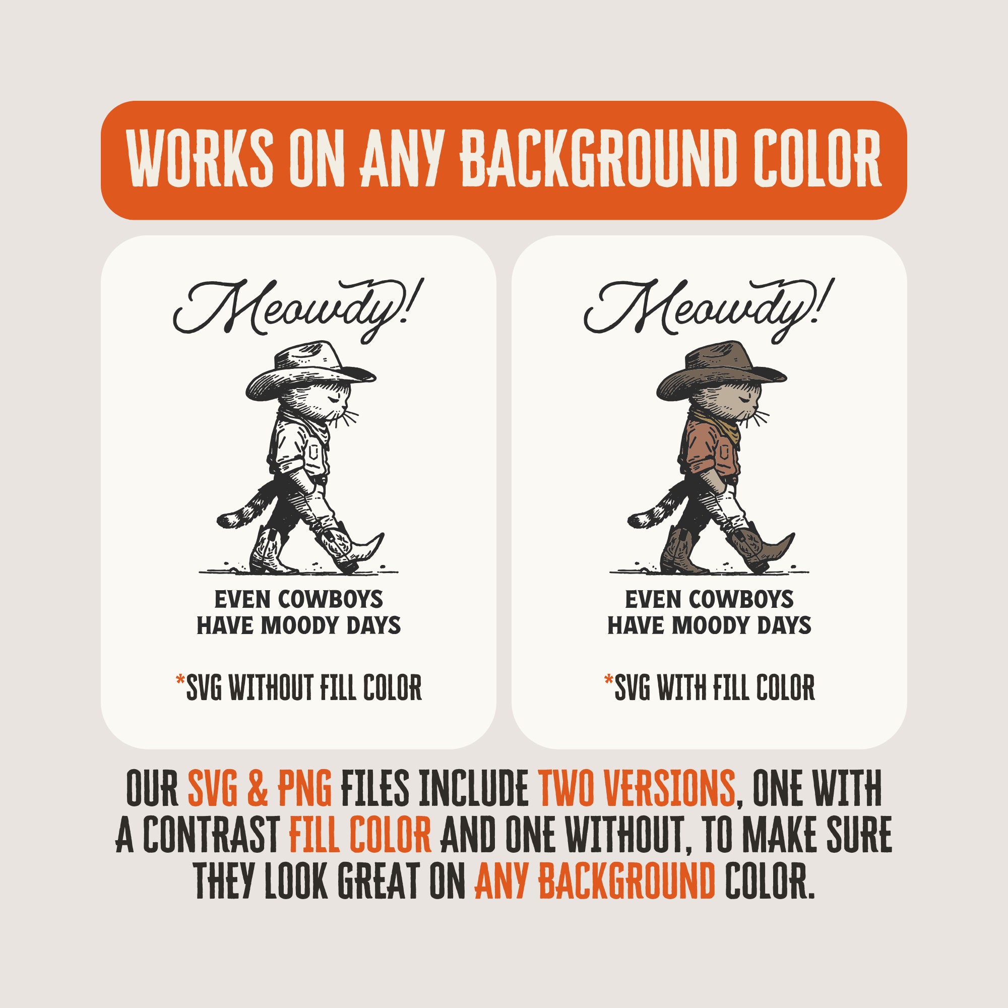 Sad Cat Cowboy SVG for Print & Cut, Western Style Moody Cowboy Cat ...