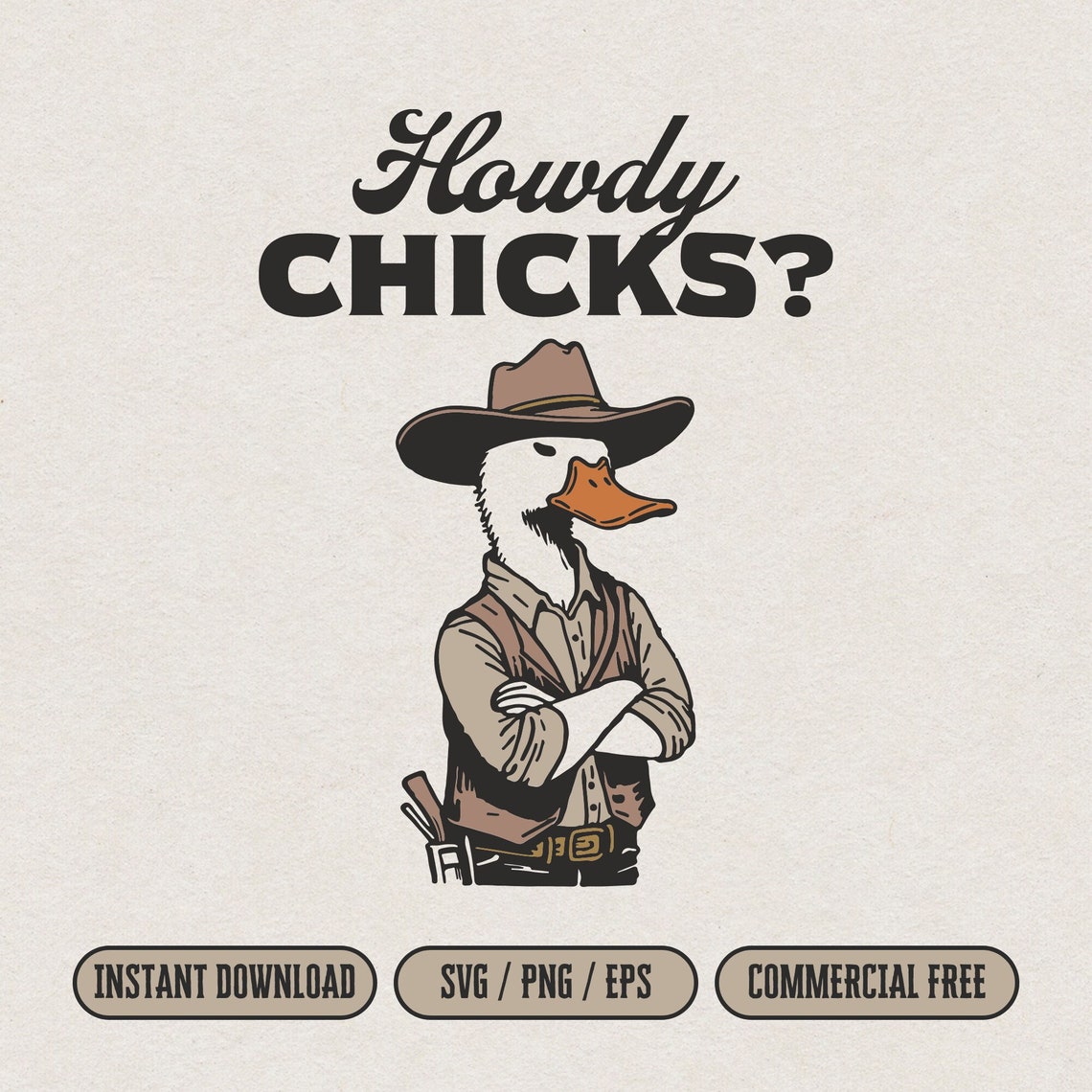 Duck Cowboy SVG for Print & Cut, Western Style Cowboy Duck Howdy Chick ...