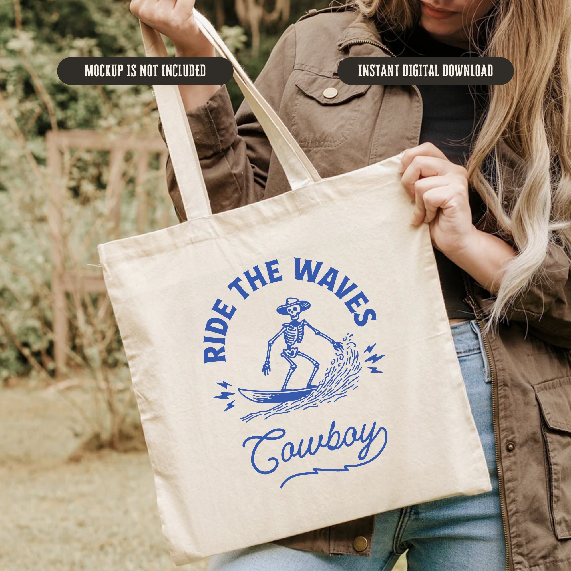 Surfer Cowboy Skeleton SVG for Print & Laser Cut, Western Trendy Summer ...