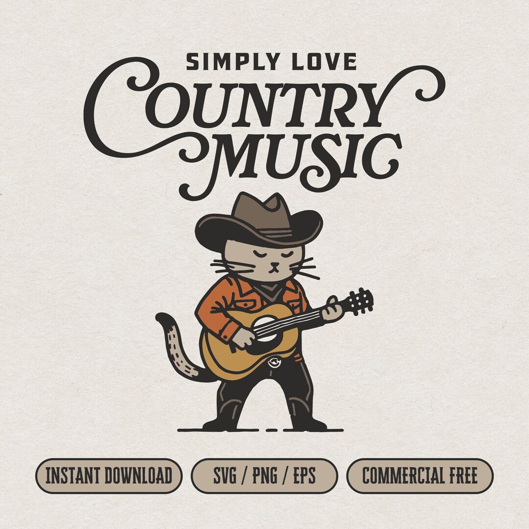 Country Cowboy Cat Playing Guitar PNG and SVG for Print & Laser Cut ...