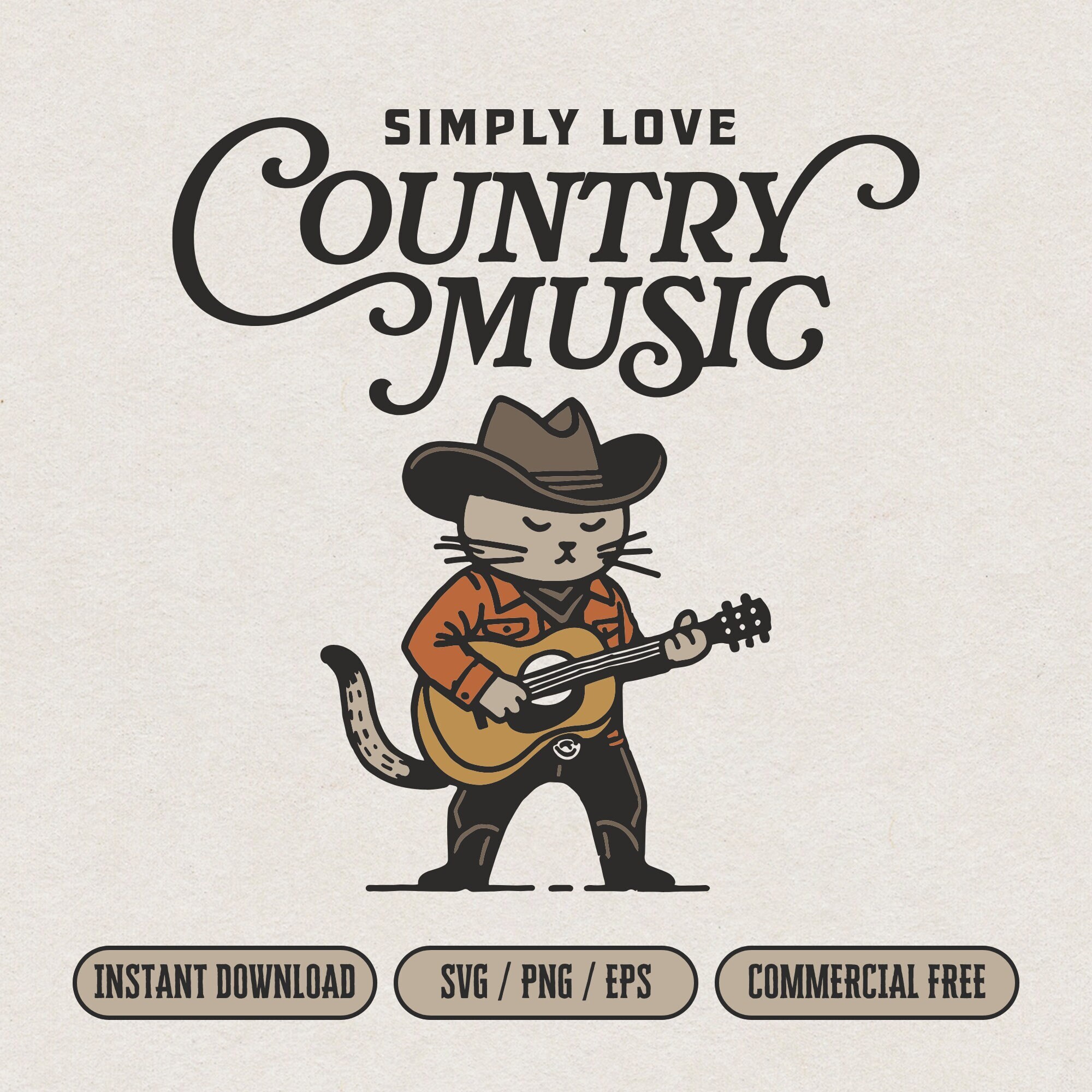 Country Cowboy Cat Playing Guitar PNG and SVG for Print & Laser Cut ...