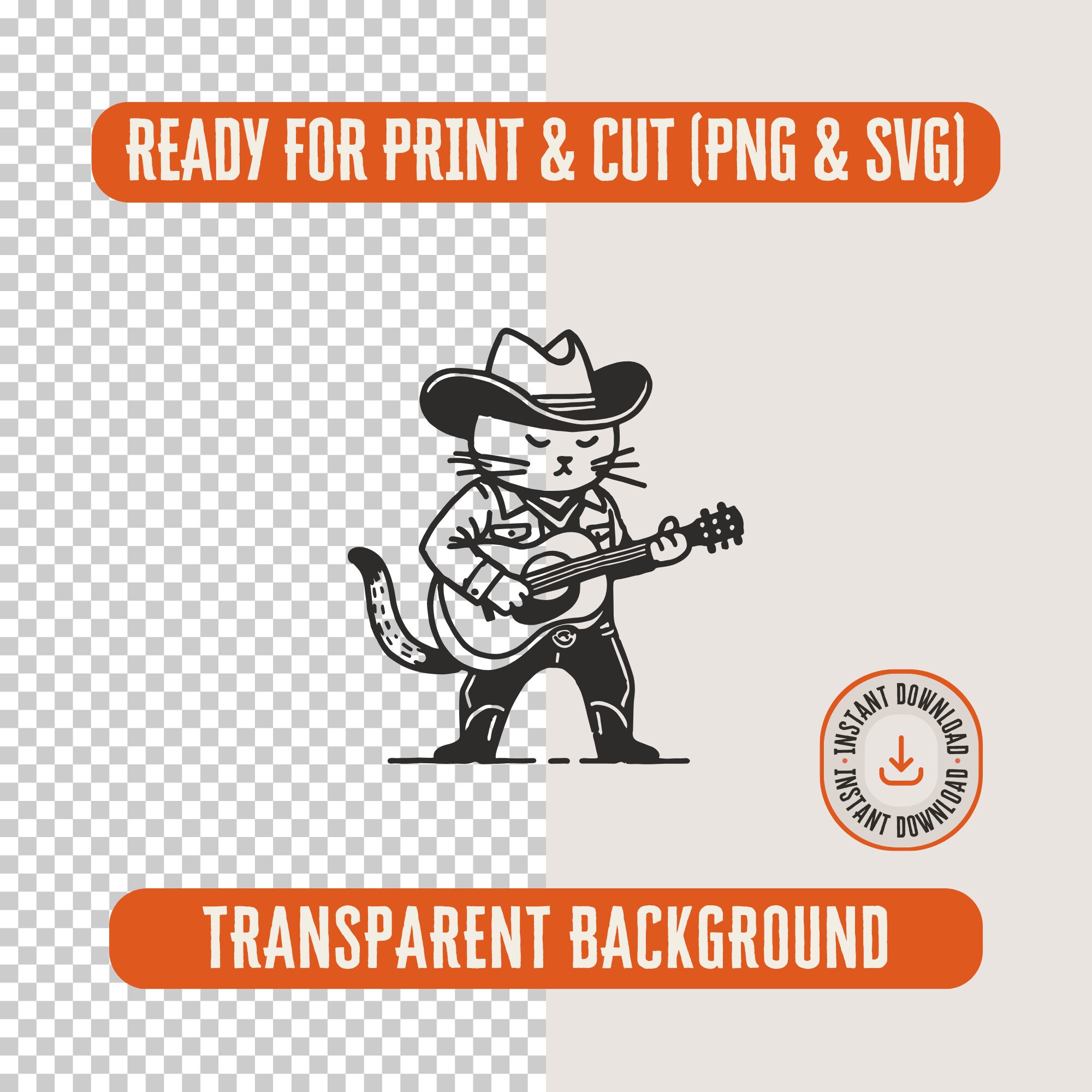 Country Cowboy Cat Playing Guitar PNG and SVG for Print & Laser Cut ...