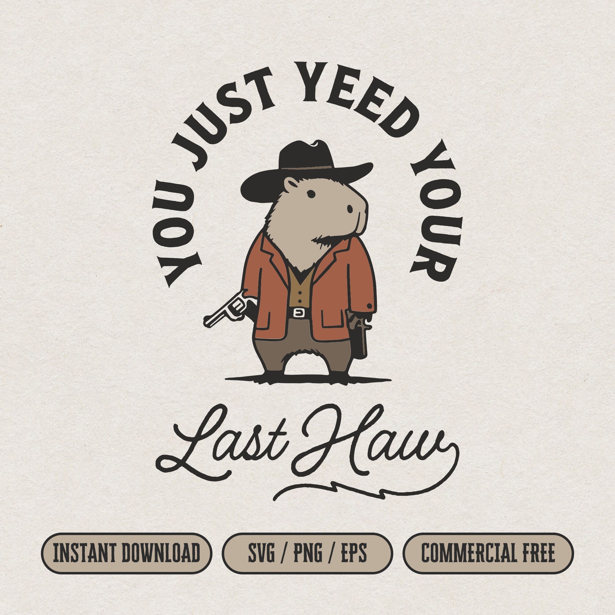 Funny Capybara Cowboy SVG File for Print & Cut, Western Cowboy Capybara ...