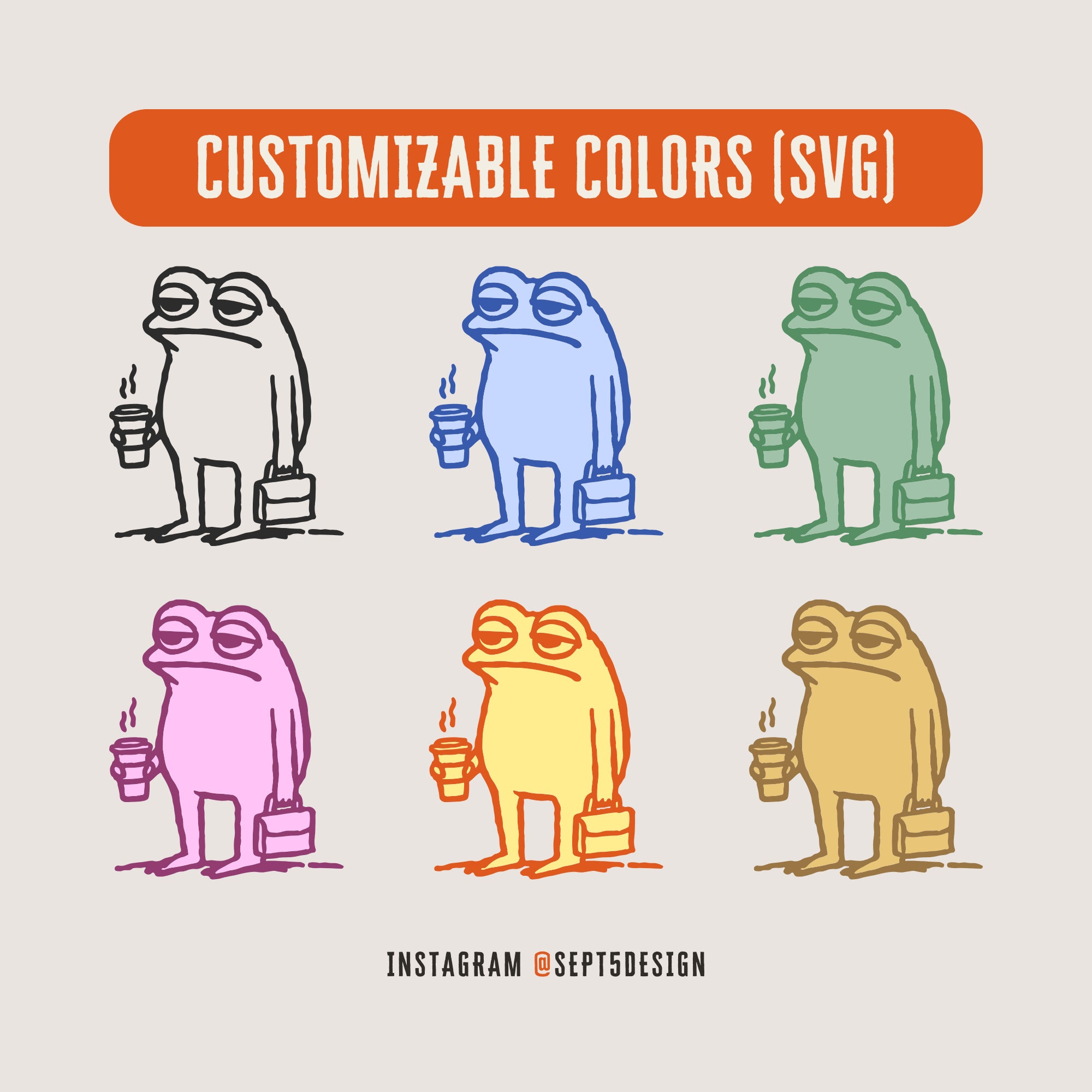 Funny Monday Frog SVG for Print & Cut, Silly Frog With Coffee Monday ...