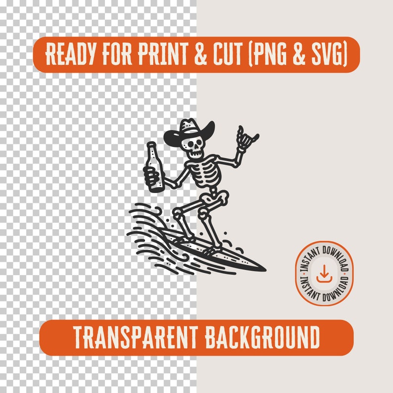 Surfing Cowboy Skeleton SVG for Print & Cut, Western Summer Cowboy With ...