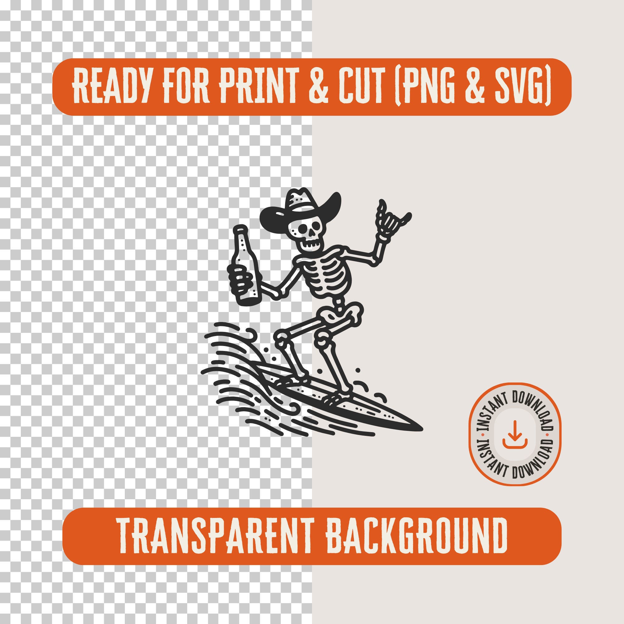 Surfing Cowboy Skeleton SVG for Print & Cut, Western Summer Cowboy With ...