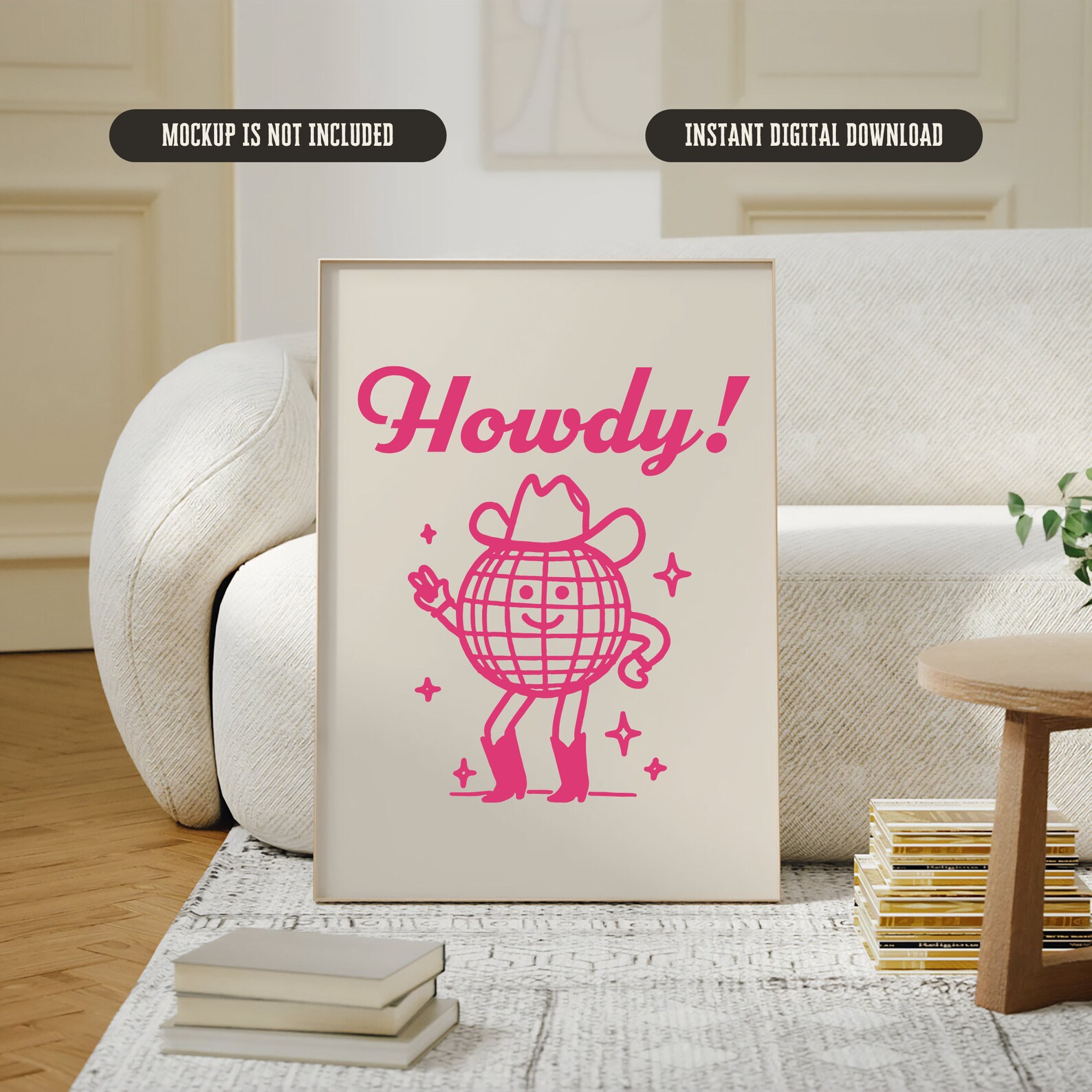 Cowgirl Disco Ball SVG, Retro Cowboy Hat Discoball PNG File for Print ...