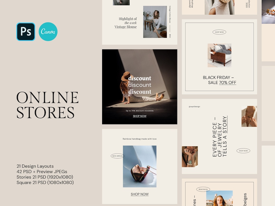 Instagram Templates for Online Store and Shop - 42 CANVA and Photoshop ...